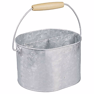 Galvanized Caddy with Wooden Handle for Kitchen, Storage, Wedding, Events & Party
