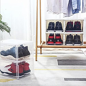 Stackable Shoe Boxes Pack of 4，Foldable Magnetic Clear Shoe Storage Box，Easy to Assemble