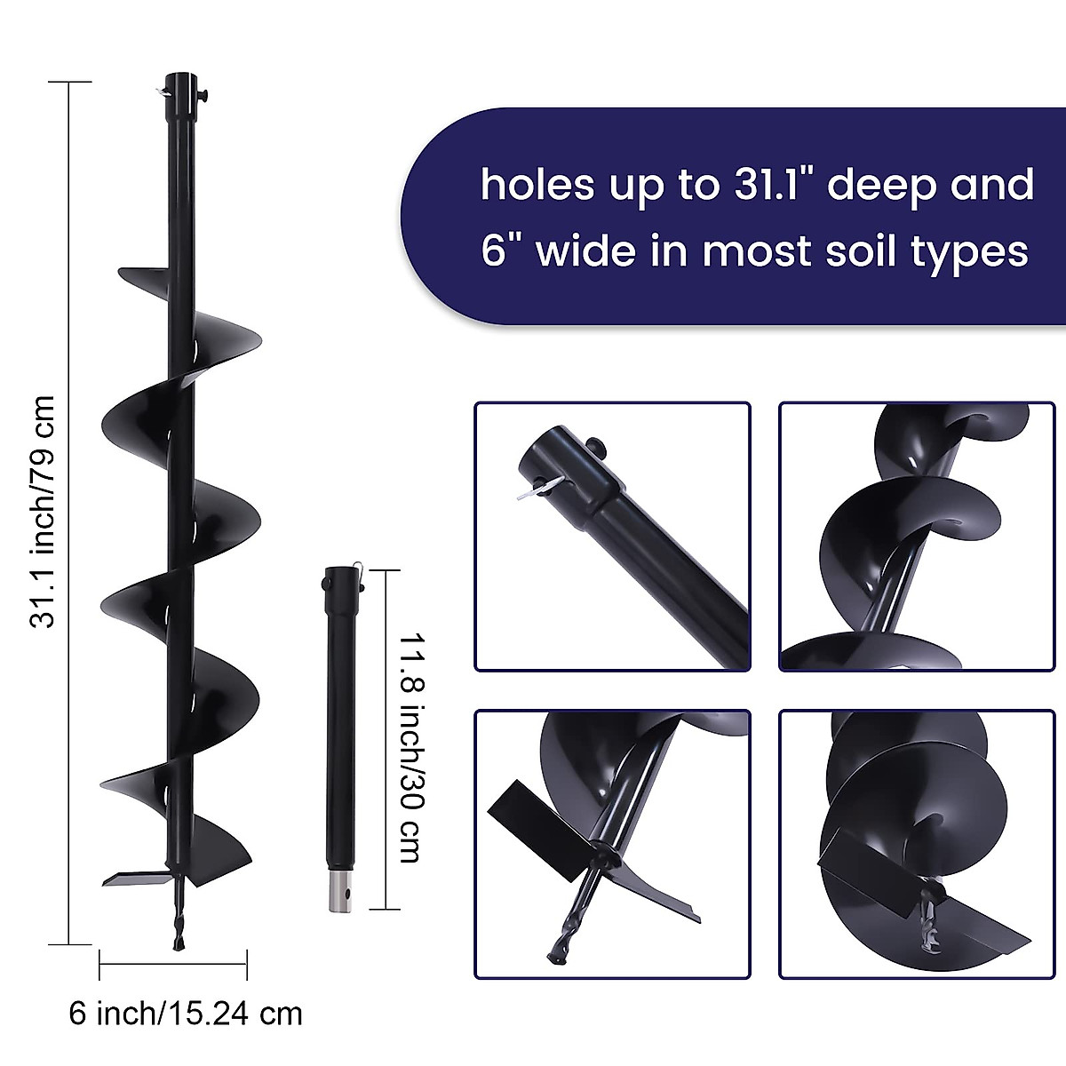 DYRABREST Auger Drill Bit 6 inch Garden Plant Flower Bulb Auger Spiral Hole Drill for Post Holes Replacement Earth Digger Planting Drill