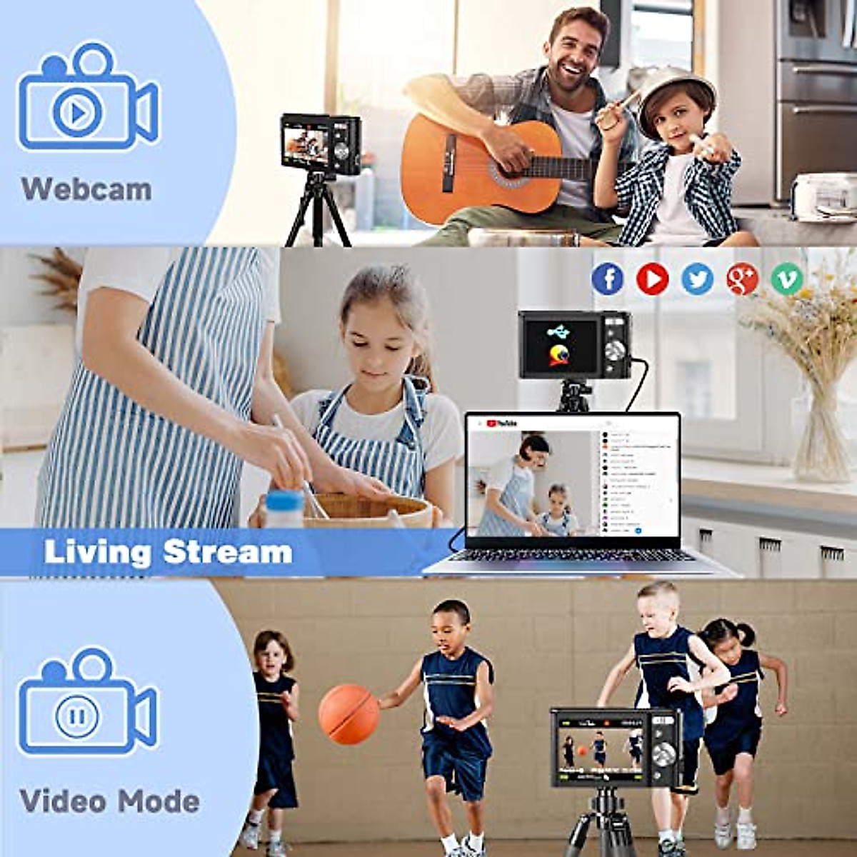Digital Camera, Kids Camera with 32GB Sd Card, Autofocus FHD 1080p 48MP Compact Camera with 16x Digital Zoom, Vlogging YouTube Camera for Kids, Teens, Students, Girls, Boys, Adults, Beginners