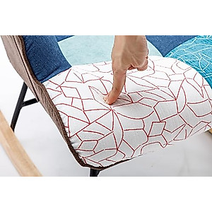 Tiophome Rocking Nursery, Upholstered Glider Rocker Accent Chairs Padded Seat with High Backrest, Comfy Side Armchair for Nursing, Living Room, Bedroom, Office, Patchwork Linen Blue, Extra Large