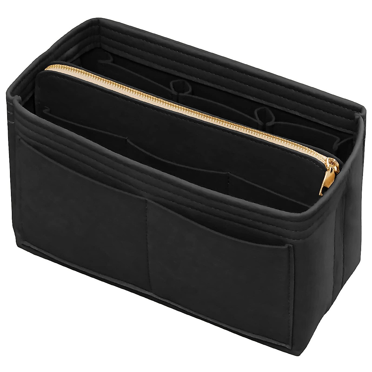 DailyPlus Purse Organizer Insert with Zipper Felt Bag Organizer Handbag Organizer Insert Bag in Bag Organizer with Key Chain for Tote Purse Bag Black Small