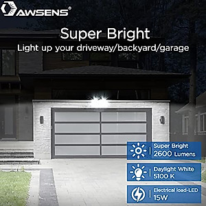 AWSENS 30W LED Motion Sensor Security Light Outdoor, 180 Degree, 2600 LM, 5100 K, ETL Water Resistant, 2 Head Adjustable Motion Sensor Outdoor Detector Light for Patio, Garage, Porch (White)
