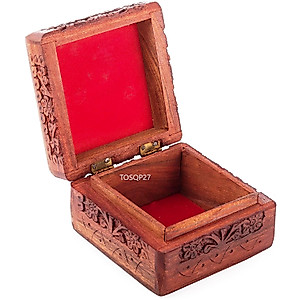 TOSQP27 Jewelry Box Gift for Women Men Girls Mom Mother Sister Father Gifts Novelty Unique Artisan Travel Portable Case Hand Carved Rosewood Jewel Organizer