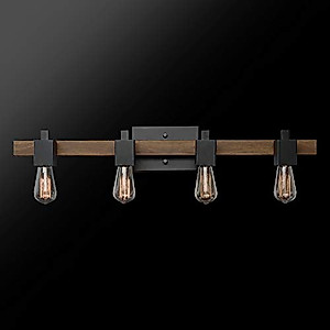 Globe Electric Phoenix 4-Light Vanity Light, Matte Black, Dark Faux Wood