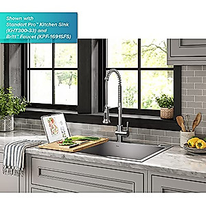 Kraus Solid Bamboo Cutting Board with Mobile Device Holder for Standard Kitchen Sink or Countertop (19 1/2 in. x 12 in.), KCBT-103BB