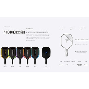 Paddletek Phoenix Genesis Pro - Professional Pickleball Paddles with Honeycomb Core – SRT Pro PolyCore & Fiberglass Epoxy Surface - High Tack Performance Grip – 7.8 oz to 8.2 oz – USAPA Approved