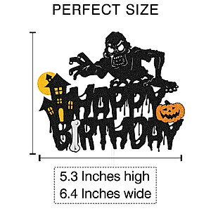 Halloween Birthday Cake Topper for Skull Wizard Witches Ghost Spooky house boo Cat Zombie Pumpkin Tombstone Theme Boys Girls Kids Men Women Happy Birthday Baby Shower Party Decorations Event Supplies