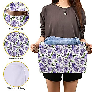 ALAZA Purple Lilac Flowers Storage Basket Rectangle Collapsible Storage Bins With Handles Durable Canvas Toy Basket Organizer Bin For Shelf Closet Bedroom Home Office