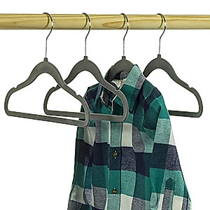 Mainetti SH-VK002-GR10 Grey Velvet Ultra-Thin Hangers with Notches and Bright Zinc Swivel Hooks, Great for Children's Clothing, 11.75 Inch (Pack of 10)