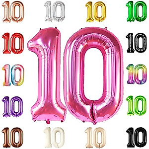 KatchOn, Giant Hot Pink 10 Balloon Number - 40 Inch | Hot Pink 10 Birthday Balloon, 10th Birthday Decorations for Girl | Pink Number 10 Balloon | 10th Birthday Balloons, 10 Year Old Balloons for Girls