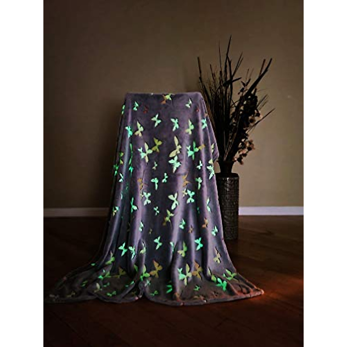 GramVine Glow in Dark Throw Blanket Butterfly Pattern All Season Fleece Blanket Soft Warm Bed Couch Blanket Perfect Gifting for Kids Adults