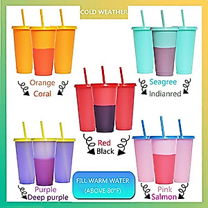 Alohastarttg 5pcs 24oz Color Changing cups Reusable Plastic Drinking cup tumbler with lid and straw Stadium cup Can be used for Summer parties and Gift cups, set of5