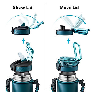 GOSWAG Insulated Sports Water Bottle, 24oz 2 Lids(with Straw/No Straw), Stainless Steel Water Bottles with Paracord Handle, Insulated Thermos with Double-Wall Vacuum Insulation