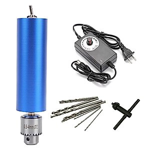 Deruilong 0.3-4mm Micro Electric Hand Drill Aluminium Portable Handheld Drill,Speed Control Adjustment, Hole Punch Rotary Tool DIY Kit with 10pcs Micro Drill Bits