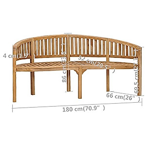 Modern Style,Banana Bench,Patio Bench,Garden Bench,Park Bench,Outdoor Bench, Front Porch Chair,with Backrest and Armrests,for Garden,Patio,Porch, Poolside,Balcony,Lawn,Park,Deck, 70.9"Solid Teak Wood