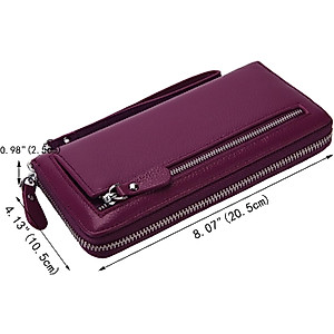 YALUXE Real Leather Zip Around Wallets for Women Wristlet Handbag Cell Phone Purse Card Holder RFID Blocking Protection