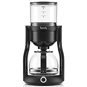 Tredy 2-Cup Coffee Maker, One Touch Automatic Drip Coffee Machine with Removable Water Reservoir, Glass Carafe, Automatic Shut Off & Warm Plate for Home Office(480ML/16OZ)