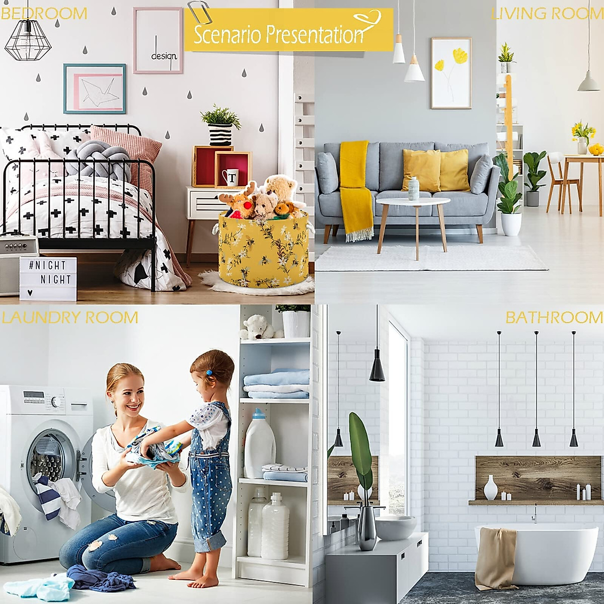 visesunny Stylish Embroidery Bee Butterfly Pattern Laundry Baskets Fabric Storage Bin Storage Box Collapsible Storage Basket Toy Clothes Shelves Basket for Bathroom,Bedroom,Nursery,Closet,Office