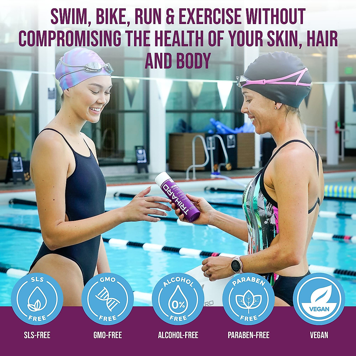 TRIHARD Swimmers Skin Hair Care Kit, After Swim Chlorine Removal Body Wash and Shampoo, Pre Post Swim Conditioner and Body Lotion, Swim and Sun Face Wash, Set of 5