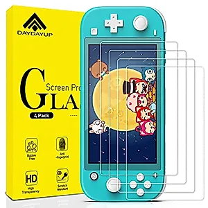 daydayup 4 Pack Tempered Glass Screen Protector for Nintendo Switch Lite, 0.3mm Thickness, 9H Hardness, Transparent, Anti-Scratch, Oleophobic Coating, Easy Installation Guide