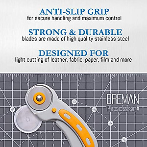 WA Portman Rotating Self Healing Cutting Mat And Rotary Cutter Set - Rotating Cutting Mat for Sewing & Quilting - 13x13 Inch Self Healing Cutting Mat Set - Rotary Cutter Mat - 5 Extra Blades