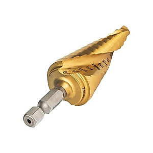 Klein Tools 25962 Step Drill Bit, 3/16 to 7/8-Inch, Spiral Double-Fluted, Cuts Thin Metal, Plastic, Aluminum, Wood, 1/4-Inch Hex Shank, VACO