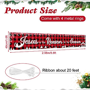 Holy Nativity Christmas Banner Manger Scene Religious Christmas Yard Banner Jesus Is the Reason for the Season Banner Red Buffalo Plaid Hanging Banner for Xmas Winter Holiday Outdoor Indoor Decoration