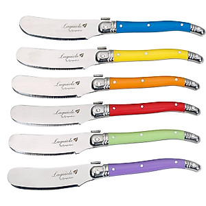 Laguiole by FlyingColors Cheese Knife Butter Spreaders Knife Set, Stainless Steel, MultiColor Handle, 6 Pieces