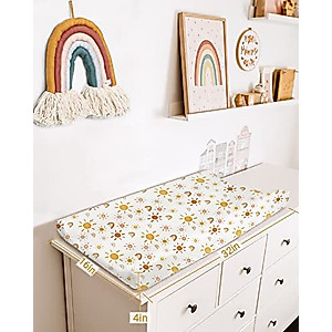 Changing Pad Cover - Babebay Ultra Soft Jersey Knit Cotton Diaper Change Table Pad Covers for Baby Girls and Boys -Stylish Rainbow & Sun Pattern, 2 Pack