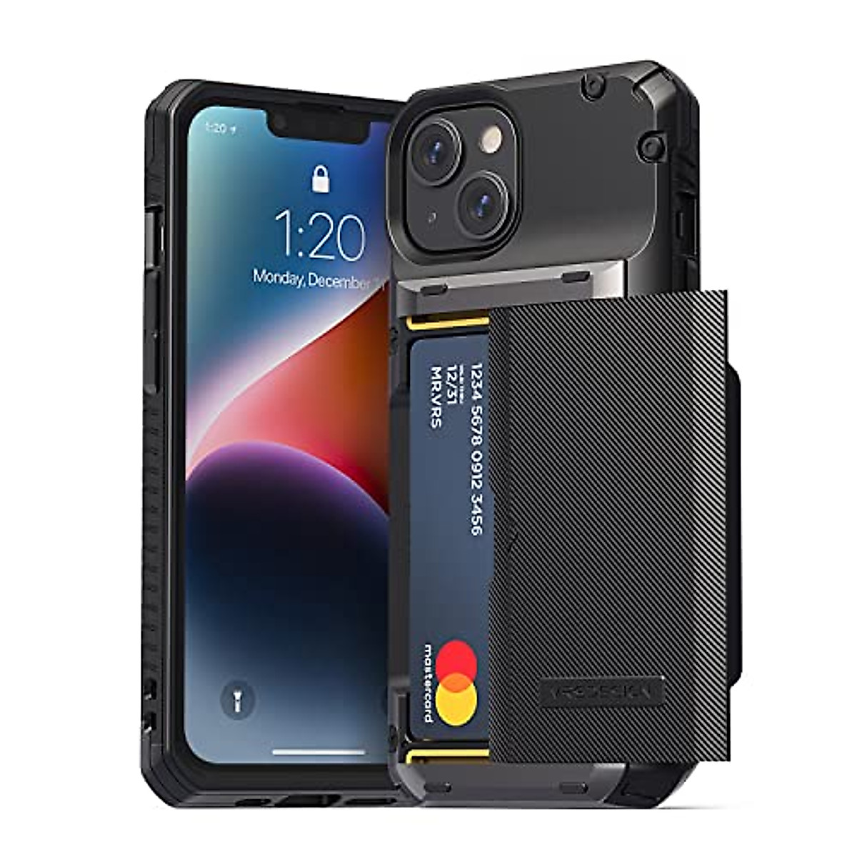 VRS Design Damda Glide Pro Phone Case for iPhone 14, Sturdy Semi Auto Wallet [4 Cards] Case Compatible for iPhone 14 (2022) (Groove Black)