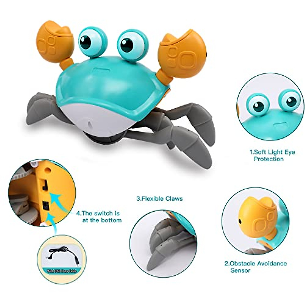 XONTEUS Crawling Crab Toy for 1-Year-Olds, Interactive Sensing with Music & Lights, Perfect Gift for Toddlers