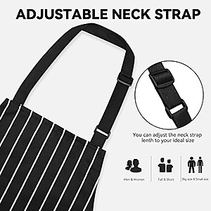 Riqiaqia 2 Pack Kitchen Cooking Aprons, Soft Cotton Apron with 2 Pockets for Women Men Chef (Black Stripes,2)