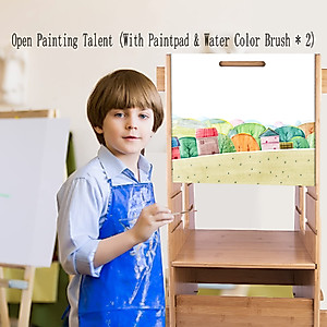 Learning Tower, Bamboo Height Adjustable Toddler Tower, Professional Toddler Kitchen Stool Helper, Kitchen Helper Stool for Toddlers, The Toddler Step Stool with Painting Tools.