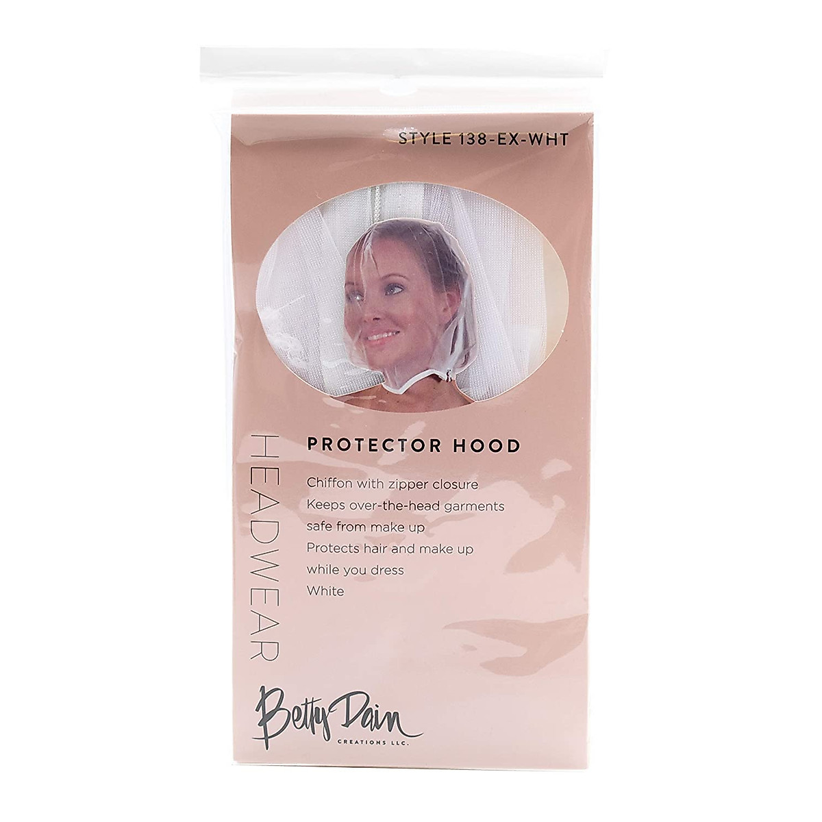 Betty Dain Makeup Protector Hood, Protects Hair and Make Up While Getting Dressed, Nylon Chiffon, Light and Airy, Triple Protection, Zipper closure, Machine Washable, Beige