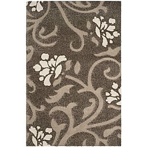 SAFAVIEH Florida Shag Collection Area Rug - 8' x 10', Smoke & Beige, Floral Design, Non-Shedding & Easy Care, 1.2-inch Thick Ideal for High Traffic Areas in Living Room, Bedroom (SG464-7913)