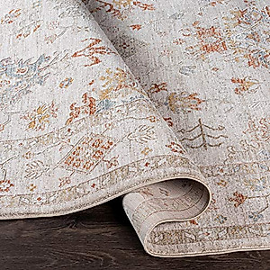 Mark&Day Area Rugs, 7ft Cherry Valley Traditional Beige Round Area Rug Burnt Carpet for Living Room, Bedroom or Kitchen (6'7" Round)