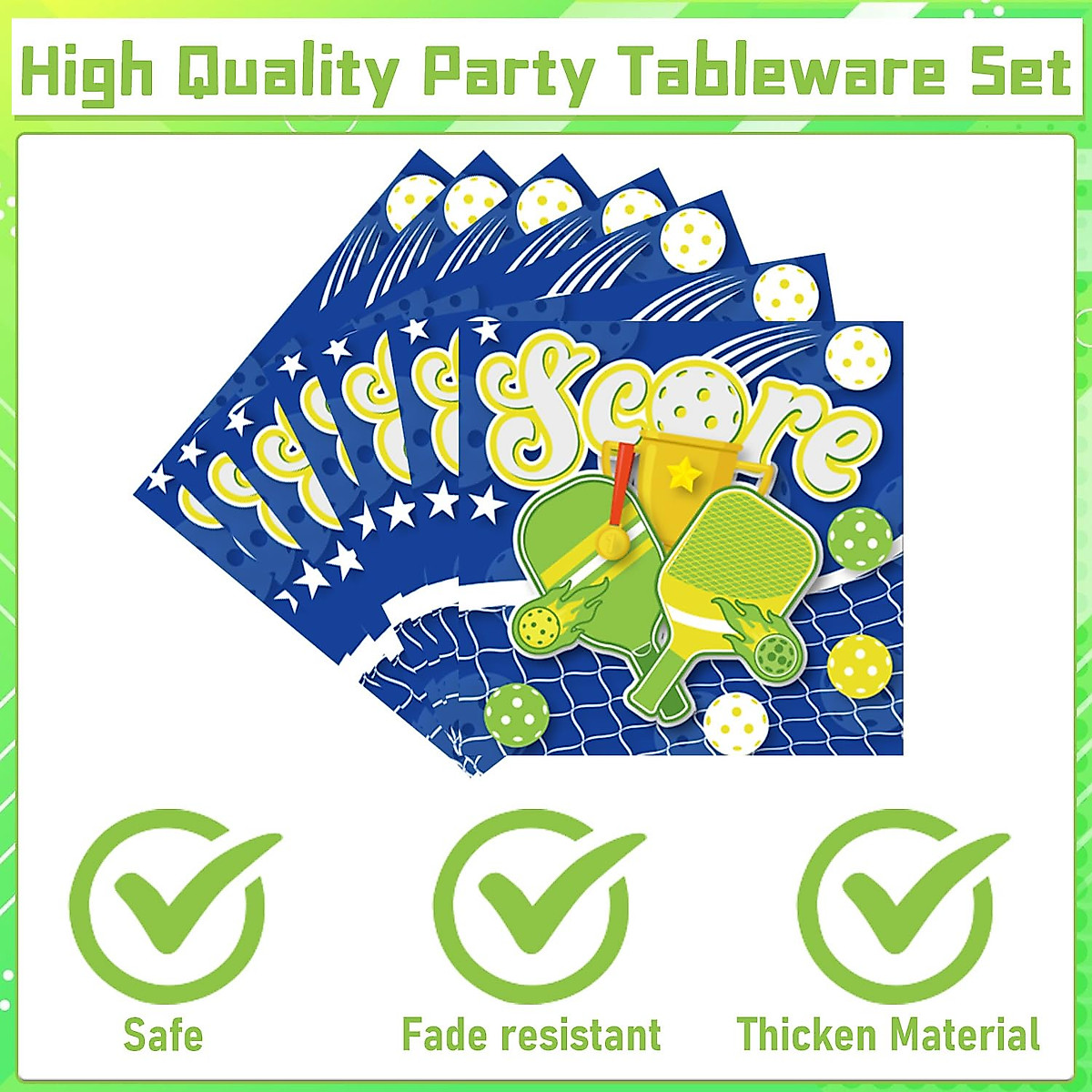 Rakuto Pickleball Party Plates Supplies - 96PCS Pickleball Player Themed Disposable Paper Plates Forks Napkins Tableware Set Pickleball Sports Baby Shower Birthday Party Decorations(24 Guests)