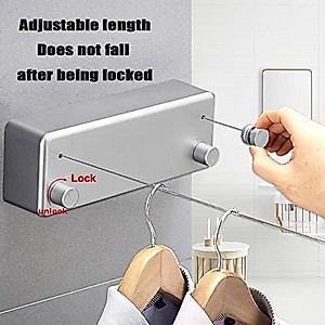 Retractable Clothesline Adjustable Drying Line for Cloth Laundry Outdoor/Indoor with Stainless Steel Double Rope Wall Mounted 13.8 Feets Clothsline (Gray)