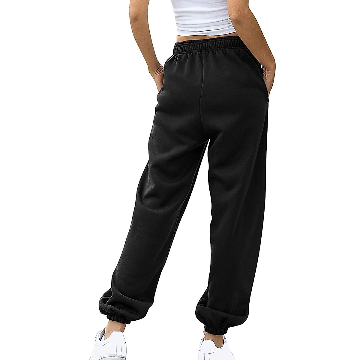 Bblulu Women's Elastic Waist Sweatpants High Waisted Pants with Pockets Athletic Fit Joggers Comfy Cotton Sweatpant