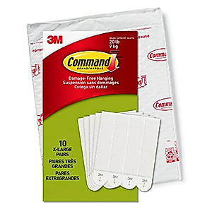 Command 20 Lb XL Heavyweight Picture Hanging Strips, Damage Free Hanging Picture Hangers, Heavy Duty Wall Hanging Strips for Living Spaces, 10 White Adhesive Strip Pairs