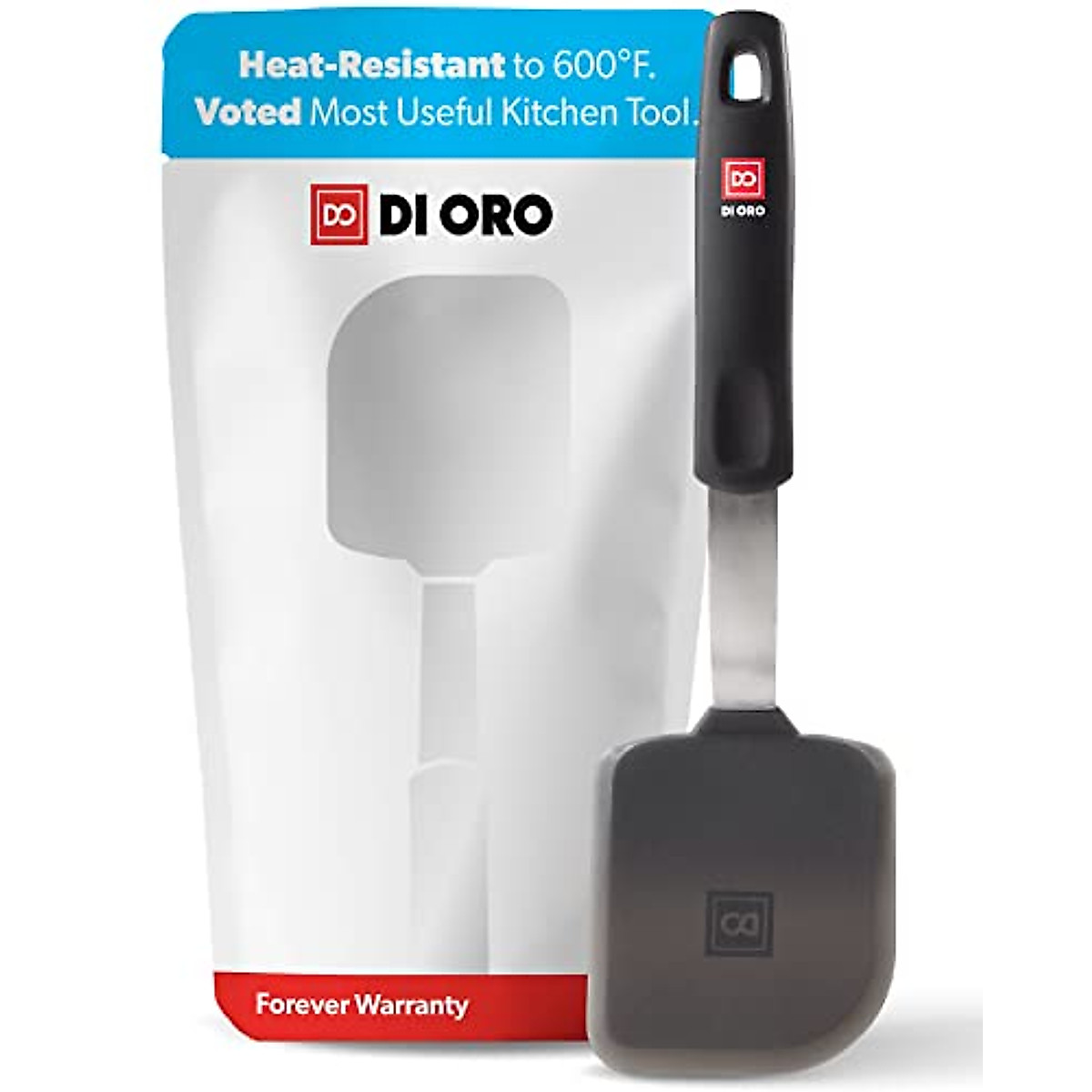 DI ORO Silicone Turner Spatula - Kitchen Spatulas for Nonstick Cookware - Flexible & Thin Cooking Turner for Flipping Pancakes & Eggs - 600°F High Heat-Resistant & BPA Free - Dishwasher Safe (Black)