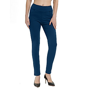 nuveti Women's Yoga Dress Pants Skinny Leg Work Pants Pull on Stretch Pant for Women with Pockets (DiamondBlue,Medium)