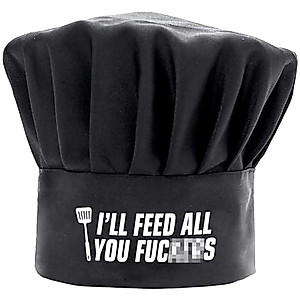 Funny Chef Wear, Funny Chef Hat, I'll Feed All You, Adult Adjustable Cooking Hat with Elastic, Kitchen Cooking Hat for Men & Women Black, Father's Day/Birthday Gift for Him, Her, Mom, Dad, Friend