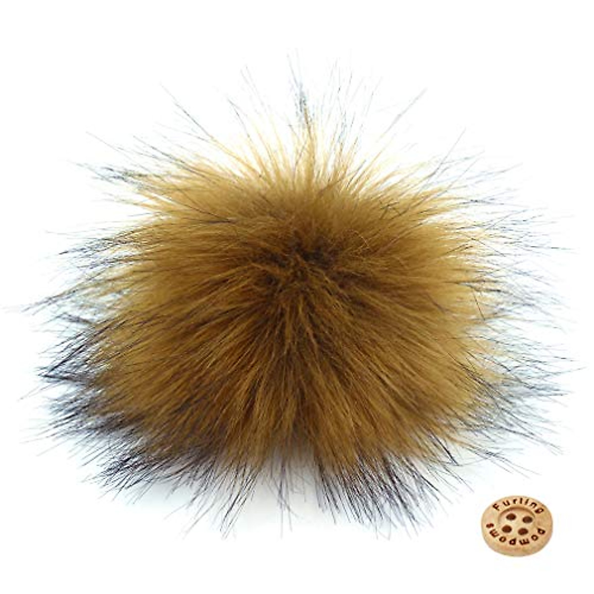 Fluffy Faux Raccoon Fur Pompoms - 12pcs Handmade Hairy Ball Fits for Knitted Hats Scarves Shawls Key Chain Accessories 5.5 inches (camel)