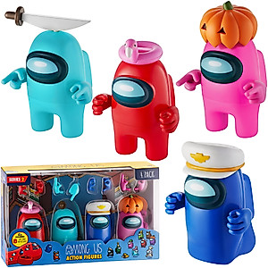 P.M.I. Among Us Action Figures | All Four 4.5-Inch-Tall Collectibles | Among Us Toys and Playable Mini Toys | Red, Pink, and Cyan Crewmates and Blue Ghost with 8 Hats and Hands | Kids’ Toys