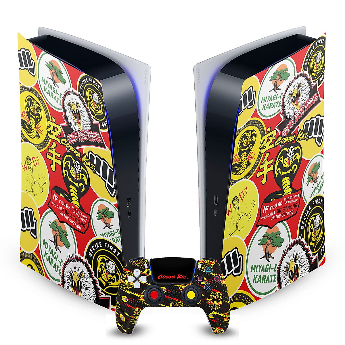 Head Case Designs Officially Licensed Cobra Kai Mixed Logos Iconic Vinyl Faceplate Sticker Gaming Skin Decal Compatible With Sony PlayStation 5 PS5 Digital Edition Console and DualSense Controller
