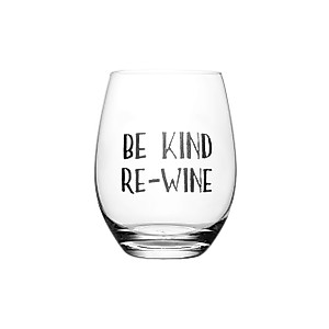 Lushy Wino – Be Kind, Re-Wine – Cute, Novelty, Etched Stemless 16-Ounce Wine Glass with Funny Sayings in Gift Box