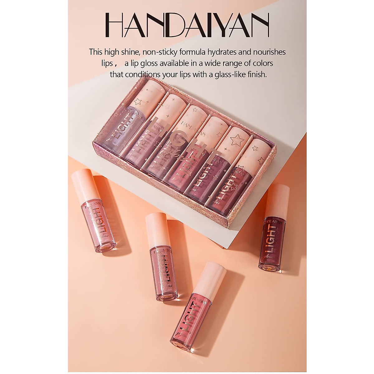 BANGFENG 6PCS Lip Oil Light Lipgloss Set, Moisturizing Hydrating Lip Glow Oil Lip Gloss Kit High Shine Lip Plumping Glass Finish Lip Gloss Liquid Lipstick for Women (Set B)