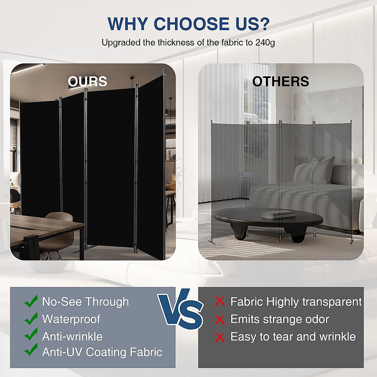 4 Panel Folding Privacy Screens, Folding Privacy Screen for Office, Partition Room Separators, Freestanding Room Fabric Panel (Black)